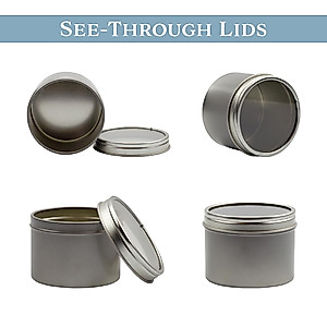 Cornucopia Brands 4-Ounce Round Metal Tins w/View Window Lids (12-Pack); Silver Tins w/Clear Lids