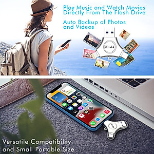 App-le Certified iDiskk 128GB Phone flashdrive iPhone 15 16 Photo Stick USB C iPad Pro Android Samsung for iPhone 15/14/14 PRO/13/13 PRO/12 pro/12 Mini/XR/X, iPhone USB Storage for PC,MacBook