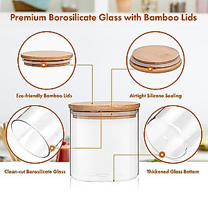 AuroTrends 18oz Glass Food Storage Containers with Lids 6Pack, 540ml Glass Storage Containers with Lids/Stickers/Marker- 540ml Glass Jars with Lids (18 fl. oz, Set of 6)