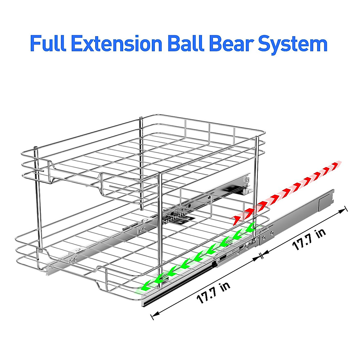 Lxmons 2 Tier Pull-out Cabinet Organizer, 17" W x 21" D Kitchen Under Sink Organizer, Slide Out Home Spice Rack Storage for Pots and Cans, Drawer Pantry Shelf Organization for Bathroom Base, Chrome