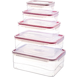 edge Airtight Nested Plastic Food Storage Containers Lunch Box and Storing, with Lids and Vent, 10 Piece Rectangle, Red