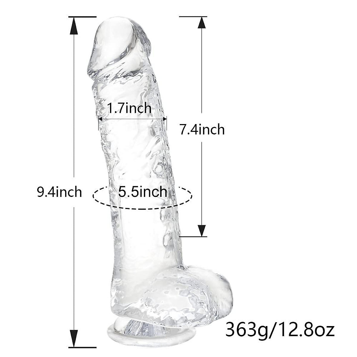 9 Inch Realistic Dildo,Body-Safe Material Lifelike Huge Penis with Strong Suction Cup for Hands-Free Play,Flexible Cock with Curved Shaft and Vaginal G-spot and Anal Play (Transparent color2)