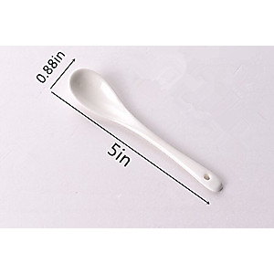 AWHOME White Porcelain Spoons Coffee, Tea, Yogurt and Ice-cream, Cutlery Fitting Ceramic Spoons 5 Inch Set of 10