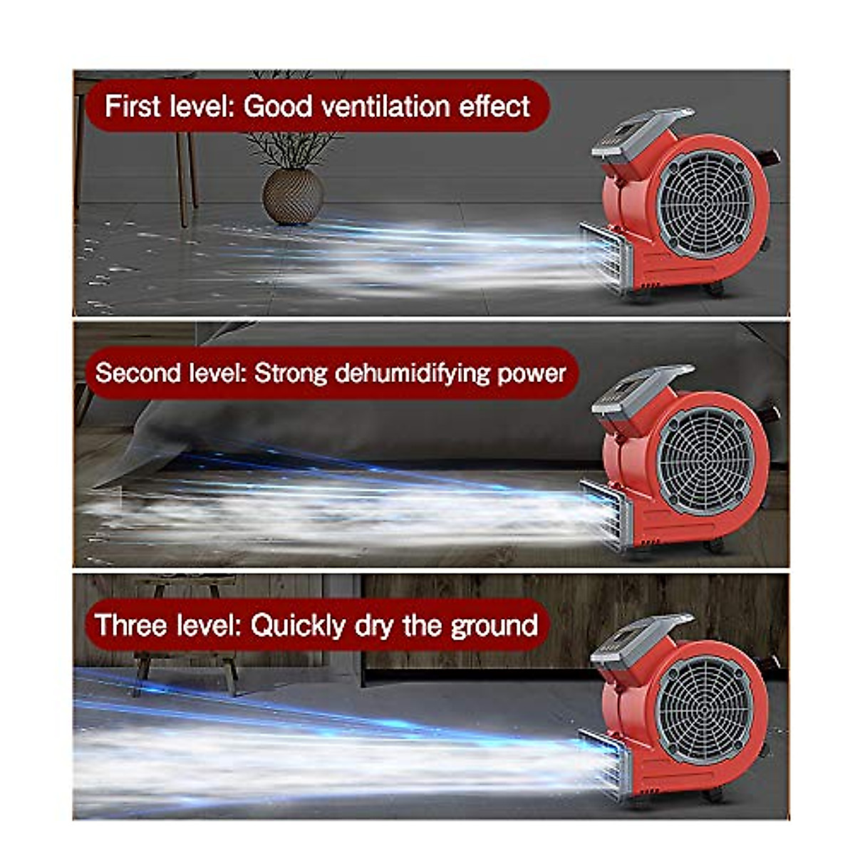 LVYUAN Multi-Purpose Mini Mighty Air Mover, Utility Fan, Dryer, Blower and Timer for Restoration, Cleaning, Home and Plumbing Use - 1/4 HP, 900 CFM, 3 Speeds, 3 Angles, Red, Small (New-Red)