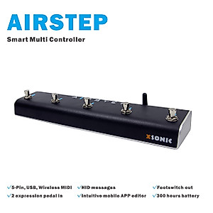 XSONIC Airstep Smart Multi Controller with MIDI, HID, 5 Footswitch, 2 Expression Pedal In, 300H Playtime, Support HX Stomp, Quad Cortex, DAW, Plugin, Youtube Video, Page, Atem, Hands Free Controller