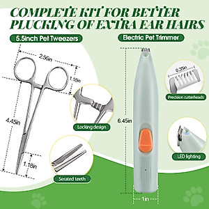 Dog Ear Cleaner Set, Dog Ear Powder for Hair Removal 30g , 5.5 Inch Hemostat and Dog Clippers for Grooming, Dog Ear Infection Treatment ，Removing Earwax and Odour，Relief of Itching（greener 3pcs)