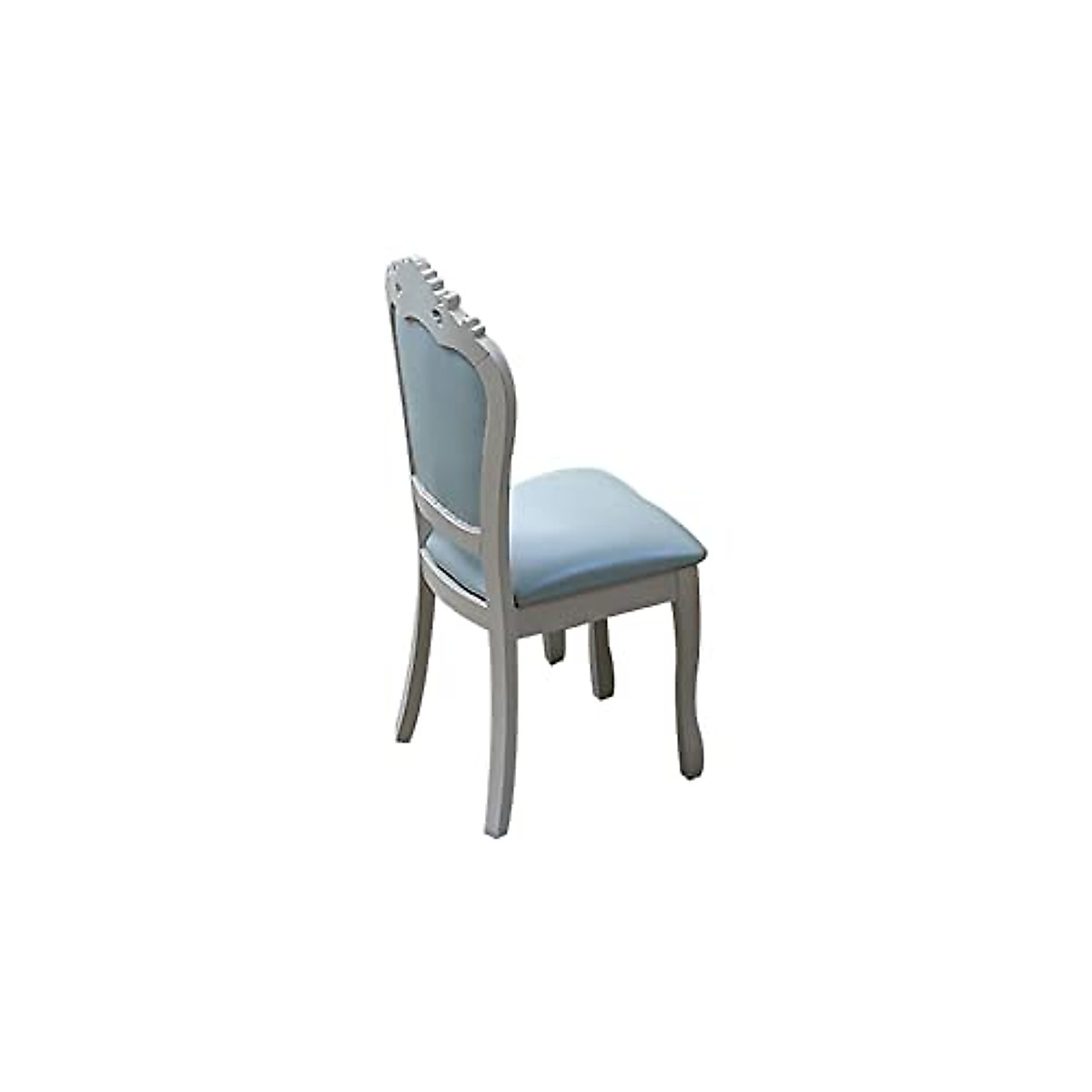 LITFAD Victorian Dining Room Table Set Stretchable Dining Table and Chairs for 6 Marble Top Wood Legs Dining Furniture Multifunctional Restaurant Table Set - 7 Piece Set White Table Light Blue Chairs