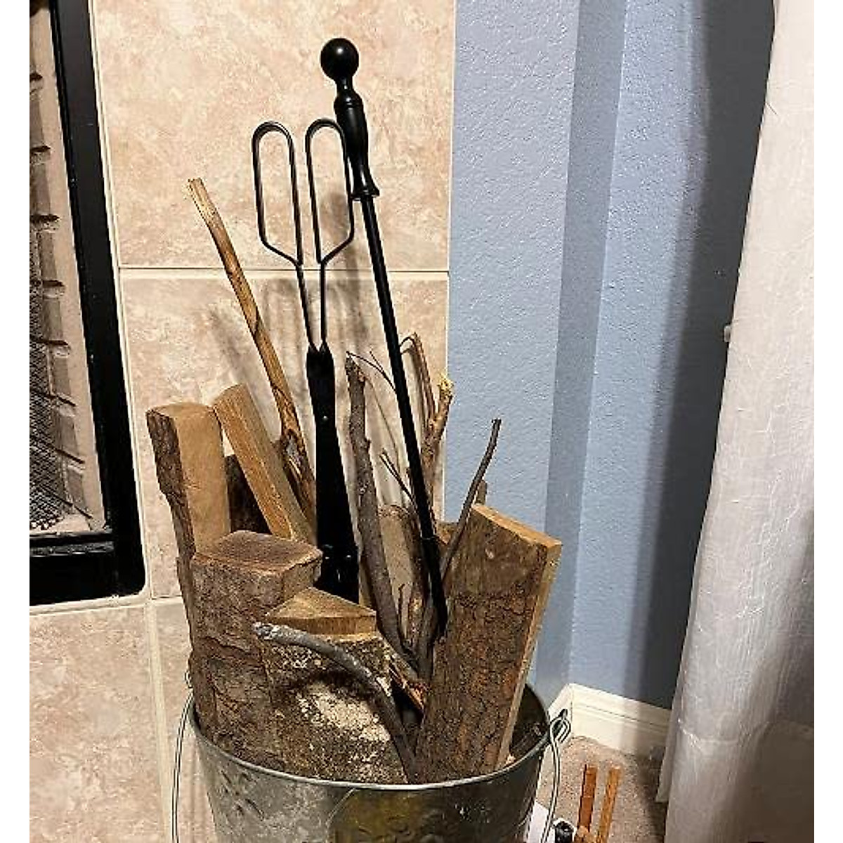 Heavy Duty 32 inch Long Campfire Bonfire Poker Stick 25 Inch Fireplace Tong with Travel Bag, Fire pit Wood Stove Accessories Tools Log Grabber, Rust Resistant, Black Finish for Indoor and Outdoor use