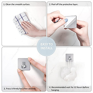 Voraus Adhesive Hooks Heavy Duty Wall Hooks Waterproof Stainless Steel Towel Racks for Bathroom Wall Hooks for Hanging 4-Packs (Matte Black)