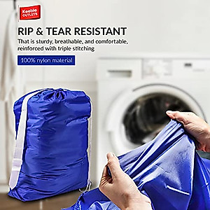 Pack of 3 Heavy Duty Travel Laundry bag blue XL (30 * 40) with straps, Nylon Material, Locking Drawstring, Durable and washable, Extra large bag, Rip and Tear Resistant,Mesh bag dirty Cloth Organizer