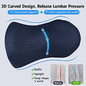 BUILOG Lumbar Support Pillow for Office Chair,Car Seat Lower Back Support Memory Foam,Lower Back Pain Relief Lumbar Pillow for Sleeping Rest,Travel,Couch