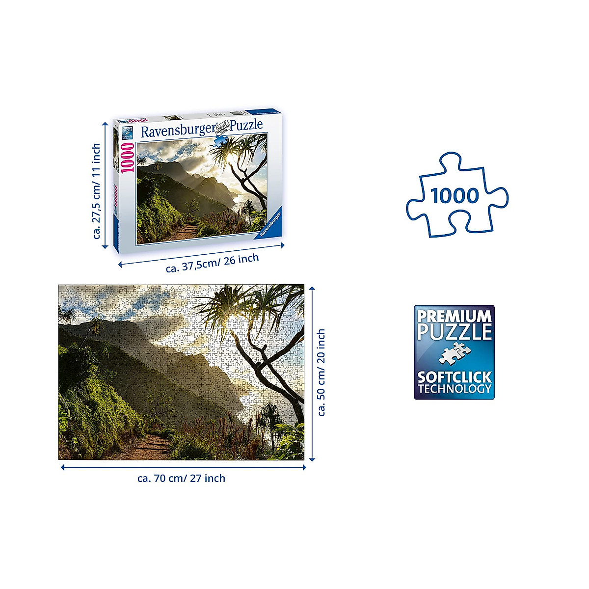 Ravensburger Kalalau Trail Kauai Hawaii 1000 Piece Jigsaw Puzzles for Adults & Kids Age 14 Years Up - Landscape Puzzle [Amazon Exclusive]