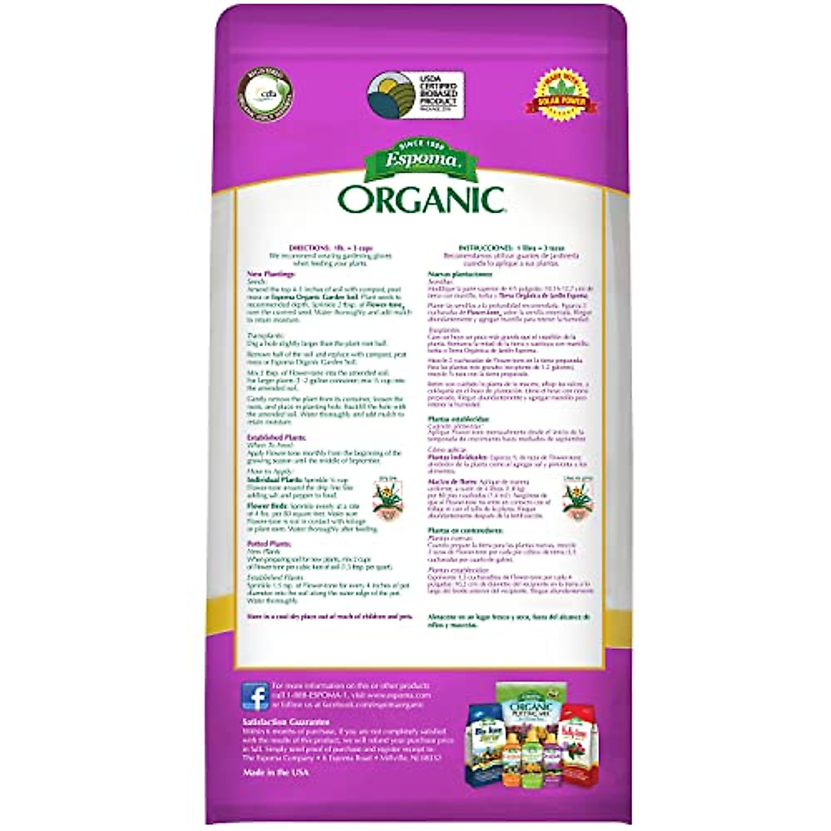 Espoma Organic Flower-tone 3-4-5 Natural & Organic Plant Food; 4 lb. Bag; Organic Fertilizer for Flowers, Annuals, Perennials & Hanging Baskets. Blossom Booster. Pack of 2