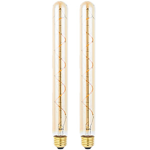 Beonllay T300/T10 Long Tubular Light Bulb,40 Watt Equivalent E26 Base Amber Vintage Edison Bulb 4W Dimmable Tubular Antique Style Decorative LED Filament Light Bulb, 2700K Warm White,11.8 Inch, 2 Pack