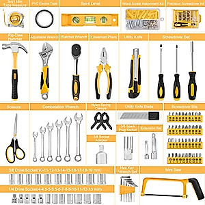 Sundpey Household Tool Kit 257-PCs - Home Auto Repair Tool Set General Hand Mechanic's Tool Kit Set & Wrench Sets & Socket & Portable Toolbox Storage Case for Handyman & Homeowner & DIY