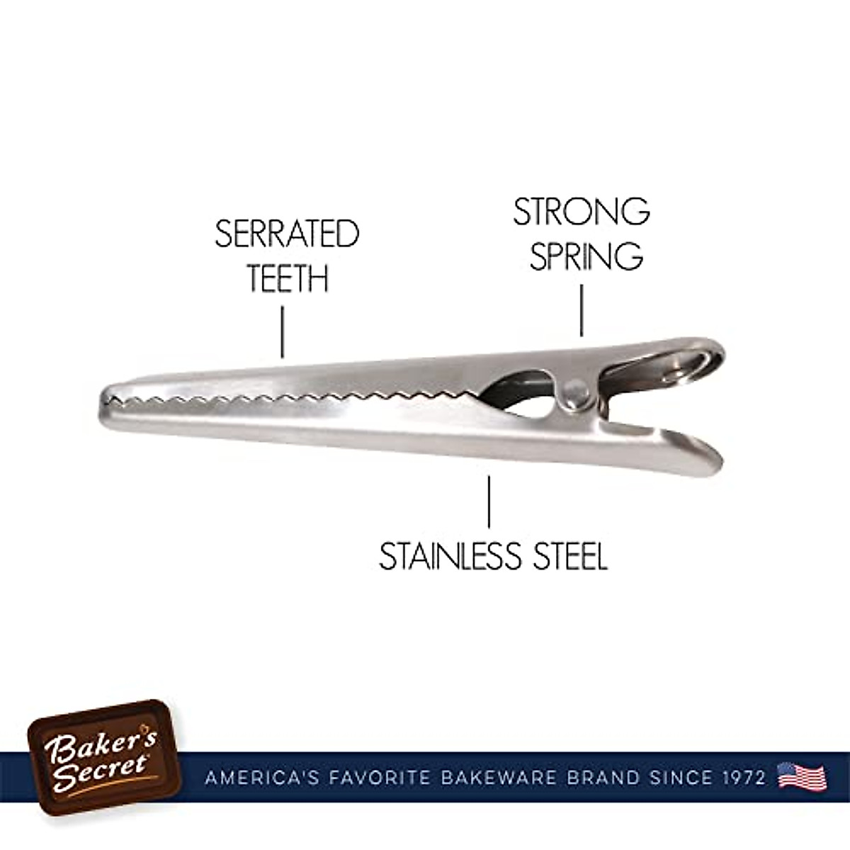 Baker's Secret - 4pcs Stainless Steel Bag Clip Set, Heavy Duty Chip Clips Set