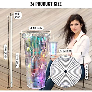 Bling NEW 24oz Tumbler with Lid and Straw Cups, Studded Fashion Water Ripple Double Venti Cups | 100% BPA FREE | Leakproof | Wide Mouth | Premium Quality Gifts