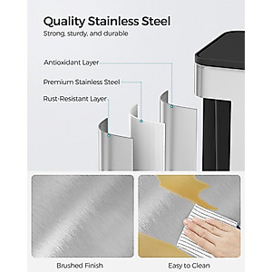 SONGMICS Hanging Trash Can, 2.1-Gallon (8 L) Small Kitchen Garbage Can with Lid, Cabinet Door Hanging or Wall-Mounted with Hooks, for Under Sink, Bathrooms, Metallic Silver ULTB810E08