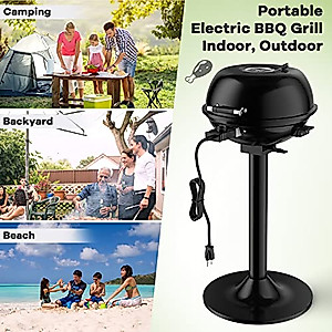 Giantex Electric Grill, 1600W Portable Barbecue Grill with Removable Non-Stick Grilling Rack, Adjustable Temperature, Oil Drip Tray, for Indoor Outdoor Picnic Camping Backyard Cooking, Black