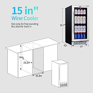 Upgraded 110 Bottles Wine Cooler Refrigerator, 24 Inch Wine Fridge Built-in or Freestanding with Professional Compressor, Double-Layer Tempered Glass Door Lockable Wine Cellars