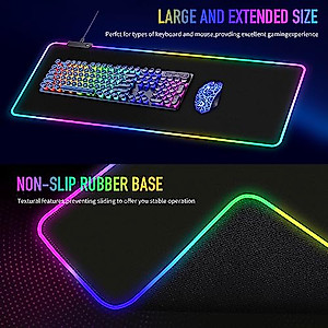 Large RGB Gaming Mouse Pad -15 Light Modes Touch Control Extended Soft Computer Keyboard Mat Non-Slip Rubber Base for Gamer Esports Pros 31.5X11.8