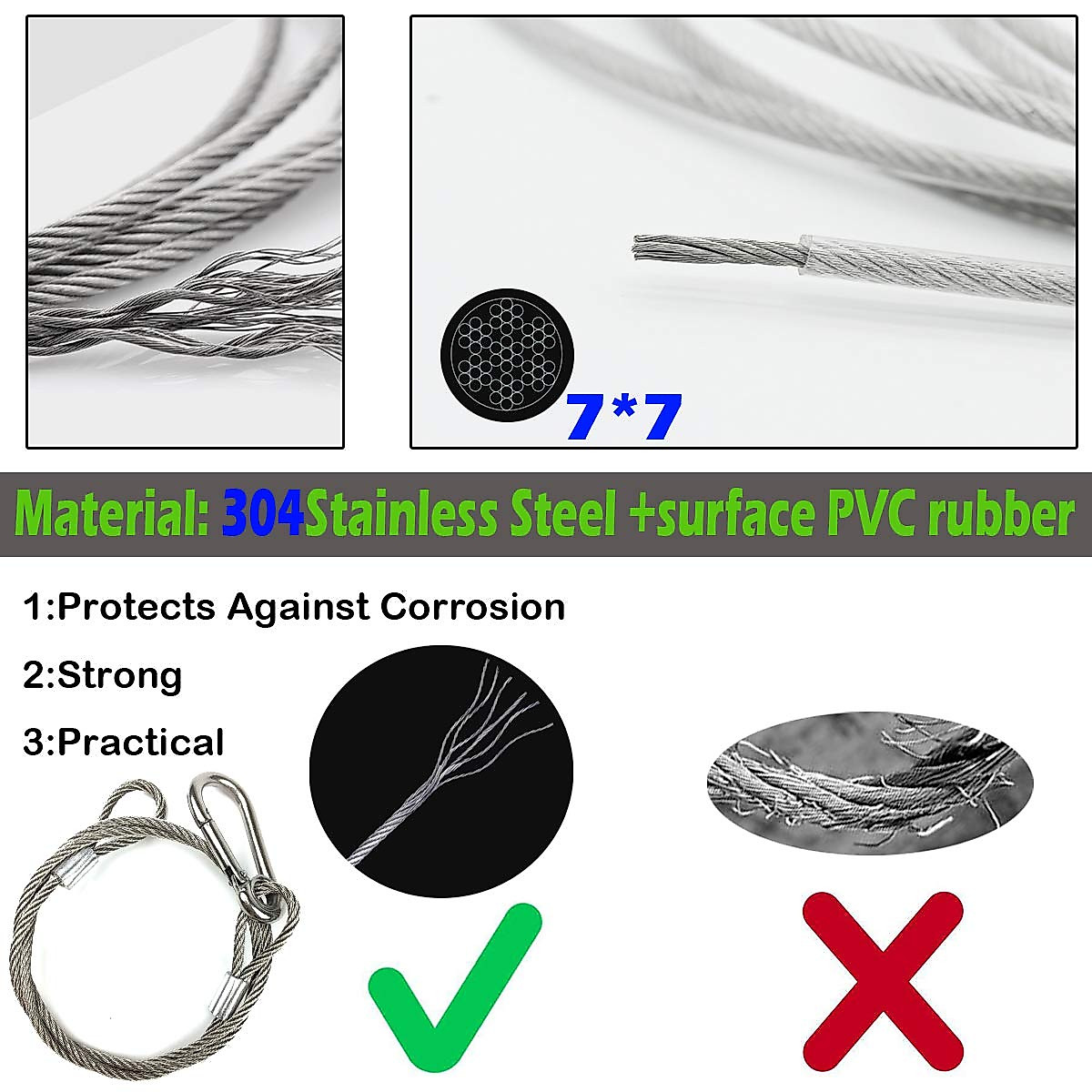 SMTUNG 31.5'' Fall Prevention Safety Cables Stainless Steel Security Rope for Party Lights DJ Light Stage Lighting 176lb Load Capacity (6pcs 0.16in 4mm)