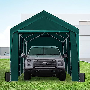 ADVANCE OUTDOOR 10x20 ft Heavy Duty Carport with Removable Sidewalls and Doors, Adjustable Height from 9.5 ft to 11 ft, Car Canopy Garage Boat Shelter with 8 Reinforced Poles and 4 Sandbags, Green