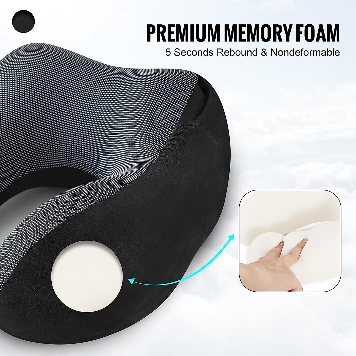 Cirorld Travel Pillow, Neck Pillow for Travel with Hood for Airplane, Velvet Memory Foam Neck Pillow Adult Head & Neck Support, for Long Flights Plane, Office, Cars Sleeping & Rest (Black)