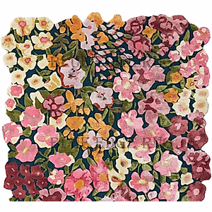 BLUEEDGERUG Handmade Flower Multicoloured Irregular Area Rug 100% Imported Blended Wool Floral Area Rug (2.6x6.0 feet)