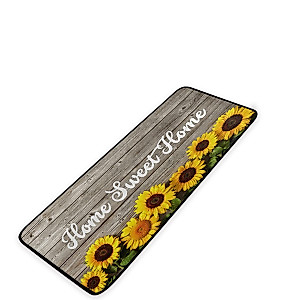 Sweet Home Kitchen Rug Sunflower On Wooden Board Floor Mat Anti-Fatigue Bath Runner Area Mat Rugs Carpet Home Decor,39 x 20 Inch