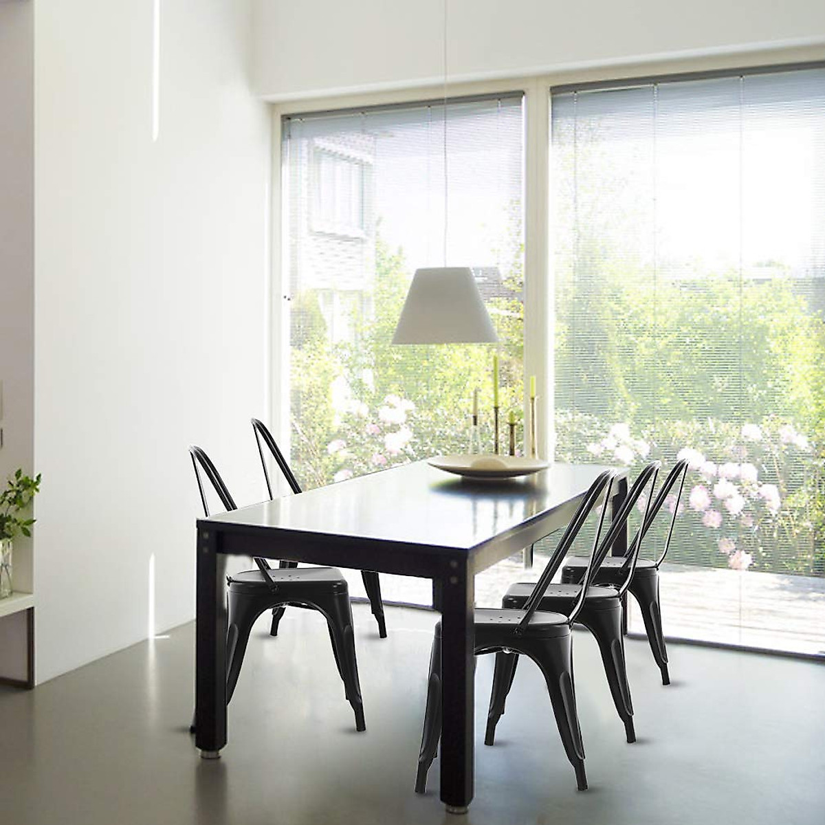 Metal Dining Chairs Set of 4 Outdoor Indoor Restaurant Cafe Tolix Bistro Kitchen Farmhouse Chairs with Back, Stackable Industrial Metal Chairs Hold Up to 330lbs, Black