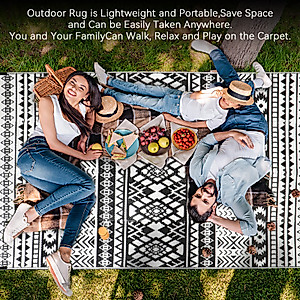 Loninak Outdoor Rug Carpet, Plastic Straw Rug, Waterproof Outdoor Rugs, Patio Rug for RV, Trailer, Beach Camping, Backyard, Deck, 4 Stakes and Carry Bag Included, 5' x 8'