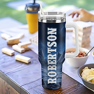 Foxcorner Personalized Wolf 40oz Tumbler with Handle and Straw Gifts for Wolf Lovers, Father's Day Gifts For Men, Dad, Birthday Gift Ideas, Custom Name Insulated Stainless Steel Travel Cup With Lid