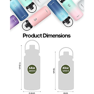 Half Gallon Insulated Water Bottle with 2-in-1 Lid (Chug Lid/Straw Lid), 40/64oz Double Walled Vacuum Stainless Steel Water Bottles, Water Jug with Straw