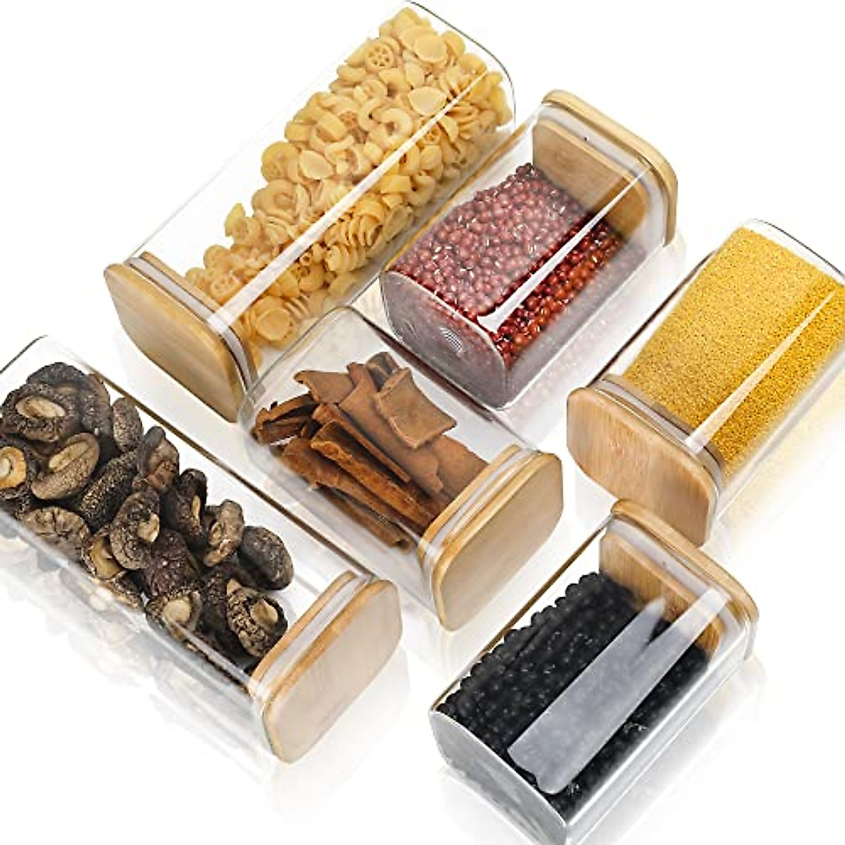 LIBWYS Square Pantry Glass Storage Jars with Bamboo Lids Set of 12, 297oz Airtight Food Containers Kitchen Storage Jars - Dishwasher Safe (12pack)