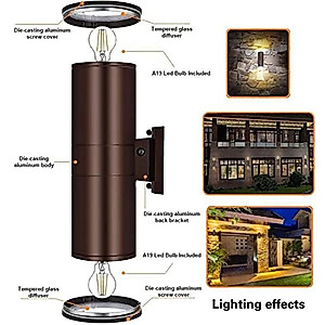 rosykite Outdoor Wall Lights Dusk to Dawn Exterior Lighting Fixtures Wall Mount - 2 Light Bulbs Included, Modern Sconces Wall Lighting- Up Down Exterior Outdoor Lights for Porch, Backyard and Patio