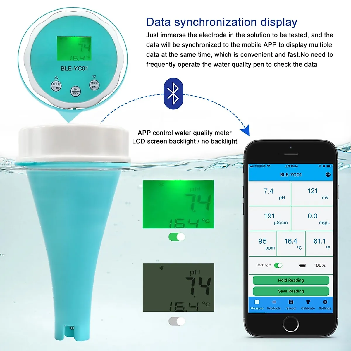 BLE YC01 Pool Monitor EC ORP CL e Temperature 6 in 1 Detector Water Quality Tester