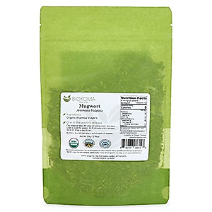 Biokoma Pure and Organic Mugwort Dried Herb 50g (1.76oz) In Resealable Moisture Proof Pouch, USDA Certified Organic - Herbal Tea, No Additives, No Preservatives, No GMO