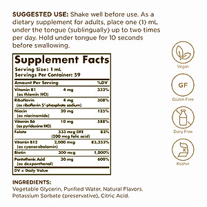 Solgar Sublingual Liquid B-12 2000 mcg with B-Complex - 2 fl oz, Pack of 2 - Supports Energy, Red Blood Cells, Healthy Nervous System & Heart Health - Vegan, Gluten Free - 118 Total Servings