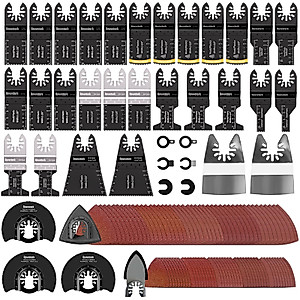 Revvstark 130 PCS Oscillating Saw Blades Set, Arc Edge Multitool Blades for Cutting Wood/Metal/Plastic with Sandpaper, Quick Release Design Compatible with Dremel, Dewalt, Craftsman, Ryobi, Milwaukee