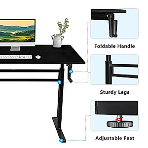 ERGO COMFY Manual Adjustable Height Standing Desk, 48 x 24 Inch Hand Crank Standing Desk with One-Piece Table Top, Sit Stand up Rising Desk, Home Office Computer Workstation, Black