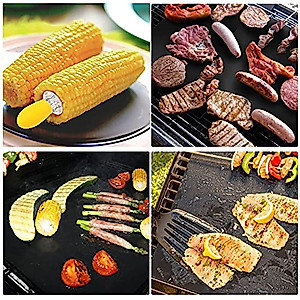 Gyvazla BBQ Grill Mat Set of 5, Non Stick Oven Liner Teflon Barbecue Cooking Mats, Perfect for Baking on Gas, Charcoal, Oven and Electric Grills - Reusable, with Oil Brush