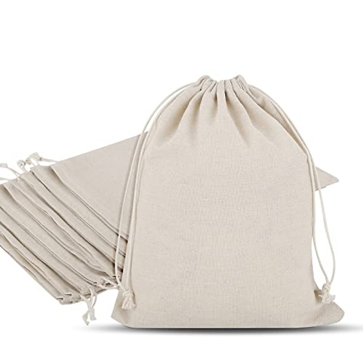 colmeguna 10 Pack 11x13 inch Reusable Produce Bags, Handmade Unbleached Cotton and Linen Fabric Bags with Drawstrings for Shopping & Storage Vegetable Bread Accessories (Large)