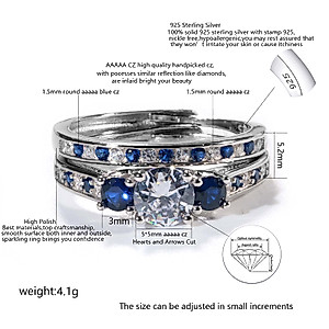 MASHAN Adjustable Size Women Wedding Ring Sets 10K Gold Plated 925 Sterling Silver 1.5ct AAAAA CZ Three Stone Engagement Ring Blue Cz Wedding Band