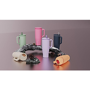 KISSKIND 40 oz Tumbler with Handle and Straw, 100% Leakproof Stainless Steel Vacuum Insulated Cup Travel Coffee Mug Water Bottle, Cup Holder Friendly, Rubber Base, Gifts for Women Men (Prussian Blue)