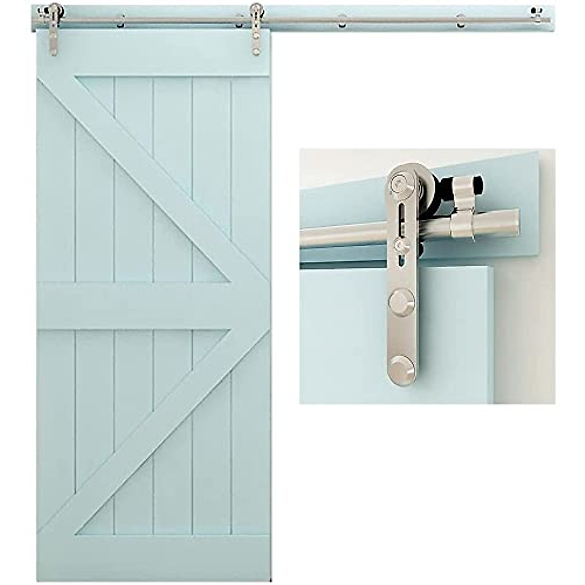 CCJH 5FT Stainless Steel Sliding Barn Door Hardware Track Kit Heavy Duty for Single Wood Door (Round Shape Hanger)