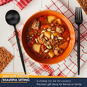 Stapava 24 Pieces Matte Black Silverware Set with Steak Knives, Stainless Steel Flatware Cutlery Set Service for 4, Utensils Sets for Home Restaurant, Satin Finished Polished & Dishwasher Safe