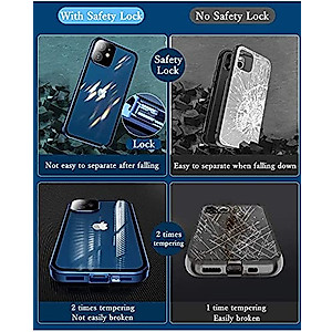 HENGHUI Lockable iPhone 14 Pro Max Magnetic Case Glass Case with Camera Lens Protector Screen Protector Safety Lock 360 Full Body Double Sided Glass Bumper Case Clear Cover (Gold)