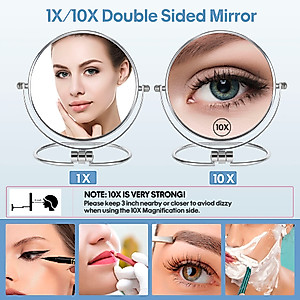 Portable Folding Travel Makeup Mirror,1X/10X Magnifying Vanity Mirror,6” Double-Sided 360° Swivel,Handheld & Wall Hanging Metal Mirror for Home and On-the-Go Use,Travel Storage Bag Included,No Light