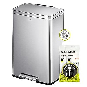 EKO Madison Brushed Stainless 50 Liter/13.2 Gallon Step Trash Can with Inner Liner - Fingerprint Resistant Finish